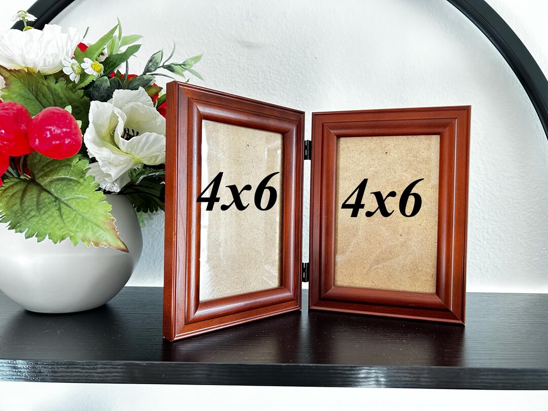 Vintage 70s Wooden Hinged Picture Frame: Double 4x6 Tabletop Photo ...