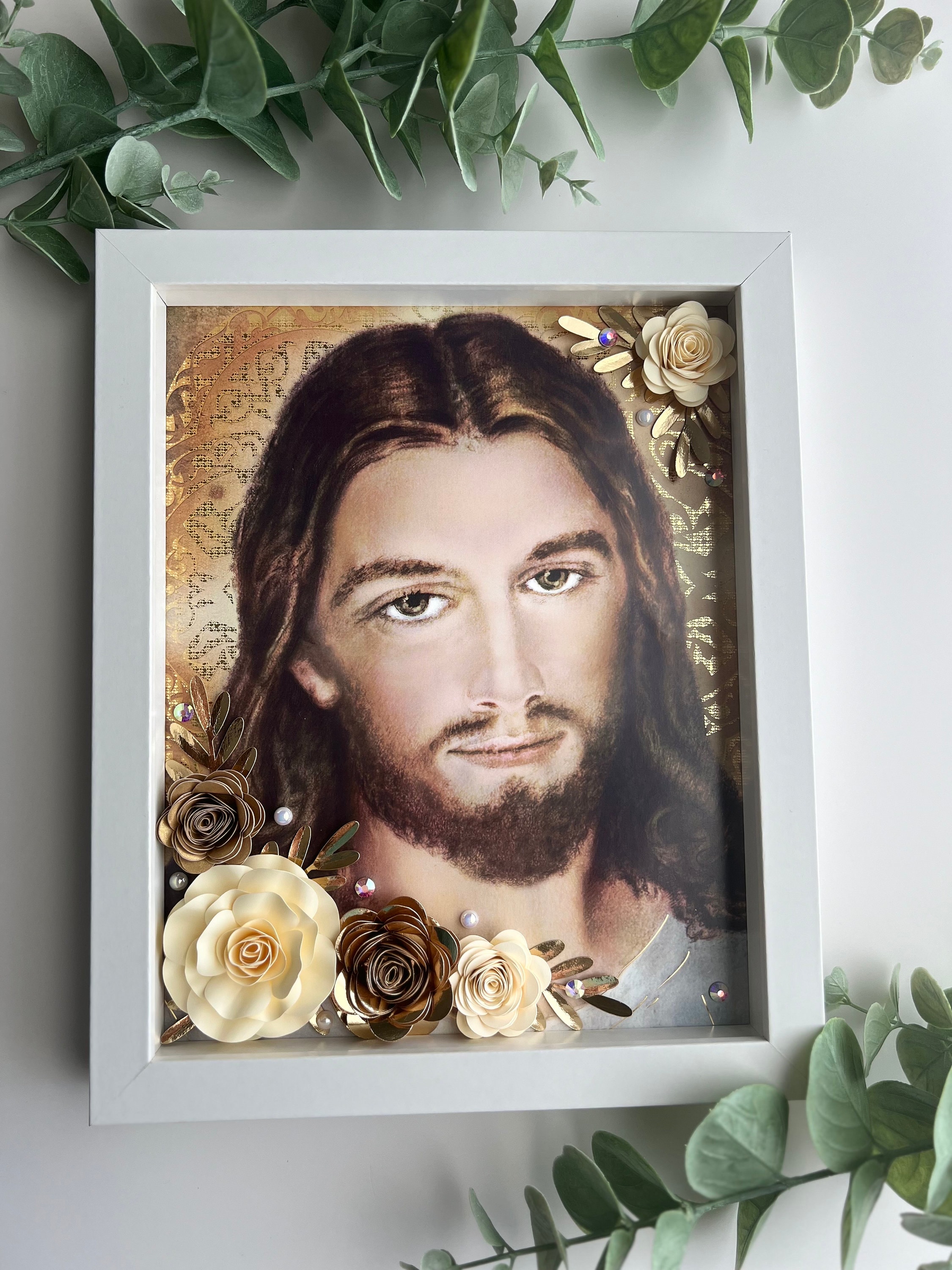 9x11 Jesus Christ Frame With Paper Flowers - Etsy