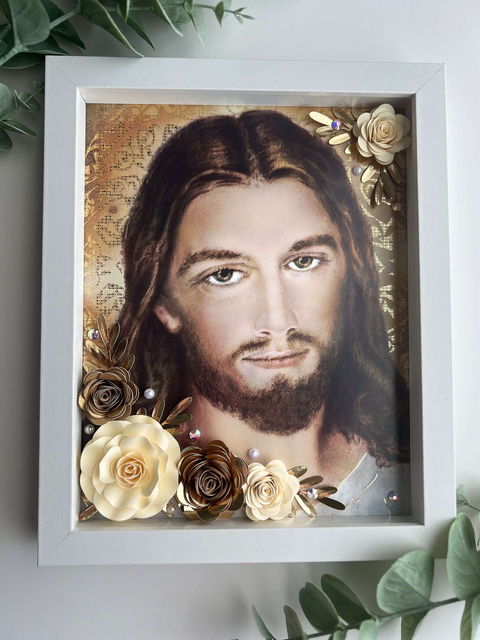 9x11 Jesus Christ Frame With Paper Flowers - Etsy