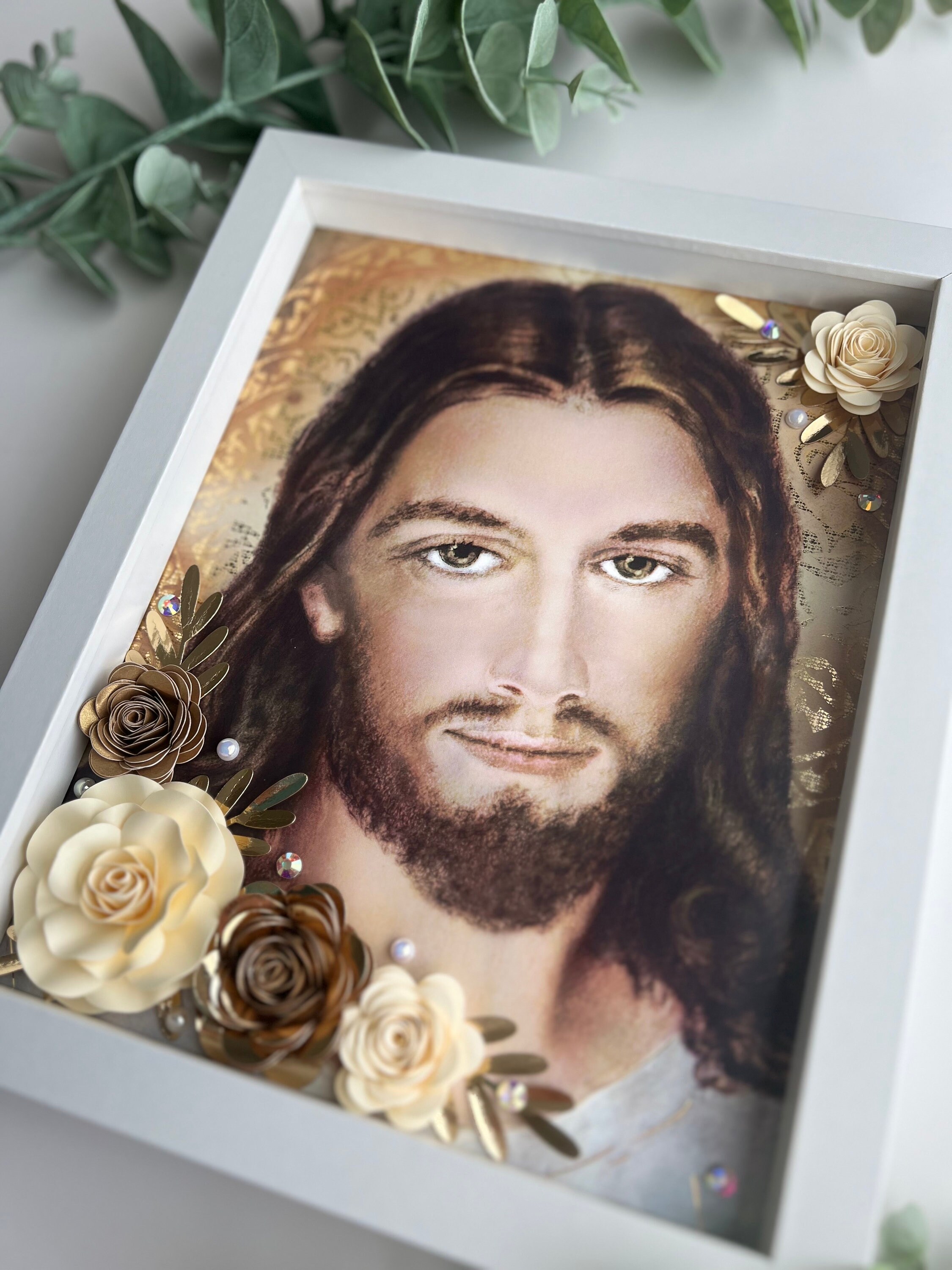 9x11 Jesus Christ Frame With Paper Flowers - Etsy