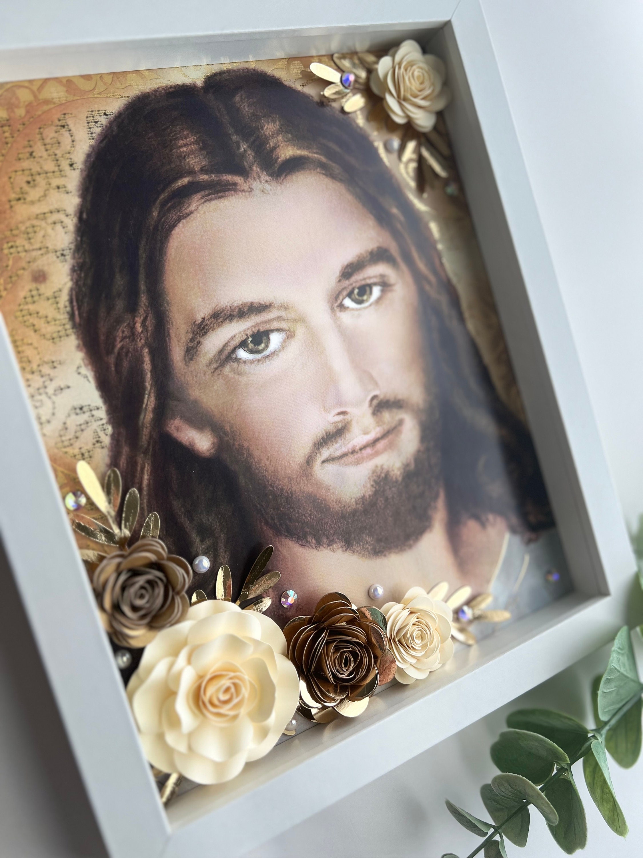 9x11 Jesus Christ Frame With Paper Flowers - Etsy