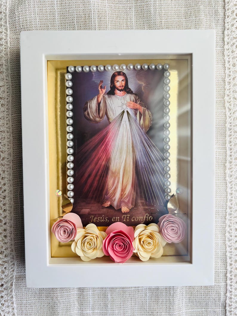6x8 Inches Jesus Christ Frame With Paper Flowers Wall Decoration - Etsy