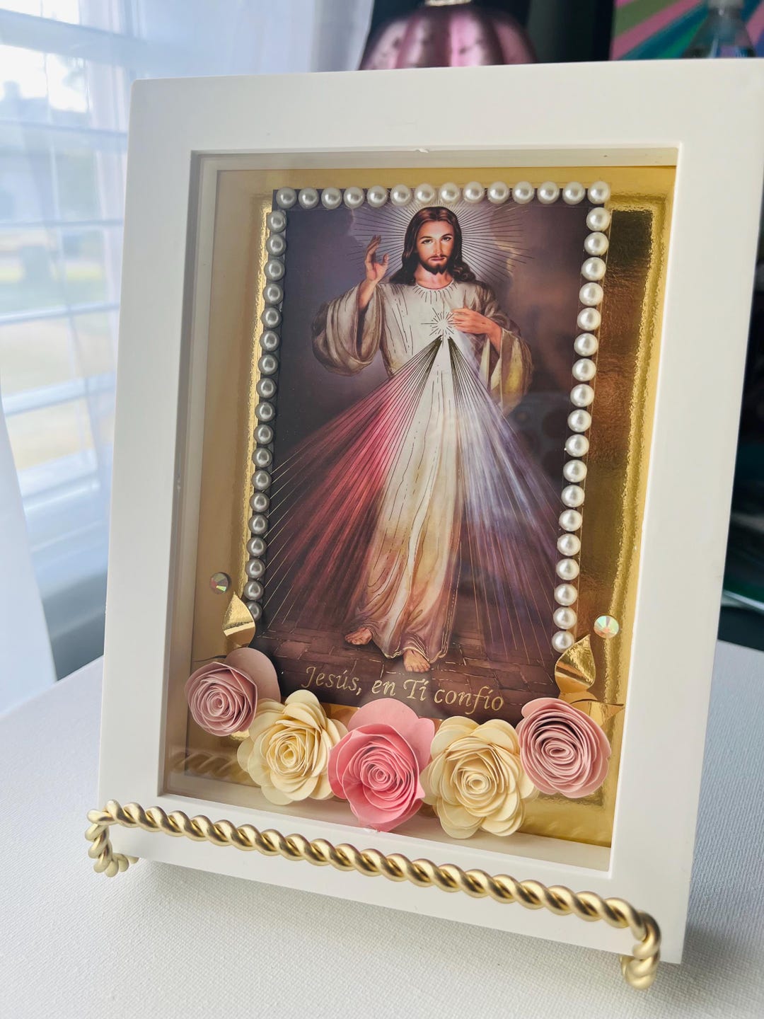 6x8 Inches Jesus Christ Frame With Paper Flowers Wall Decoration - Etsy