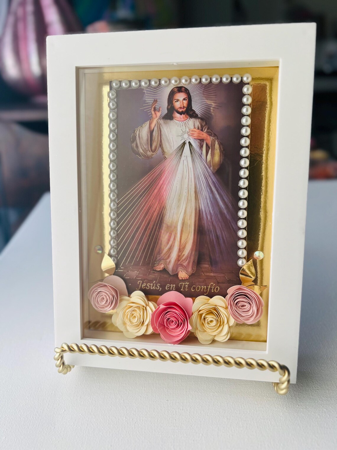 6x8 Inches Jesus Christ Frame With Paper Flowers Wall Decoration - Etsy