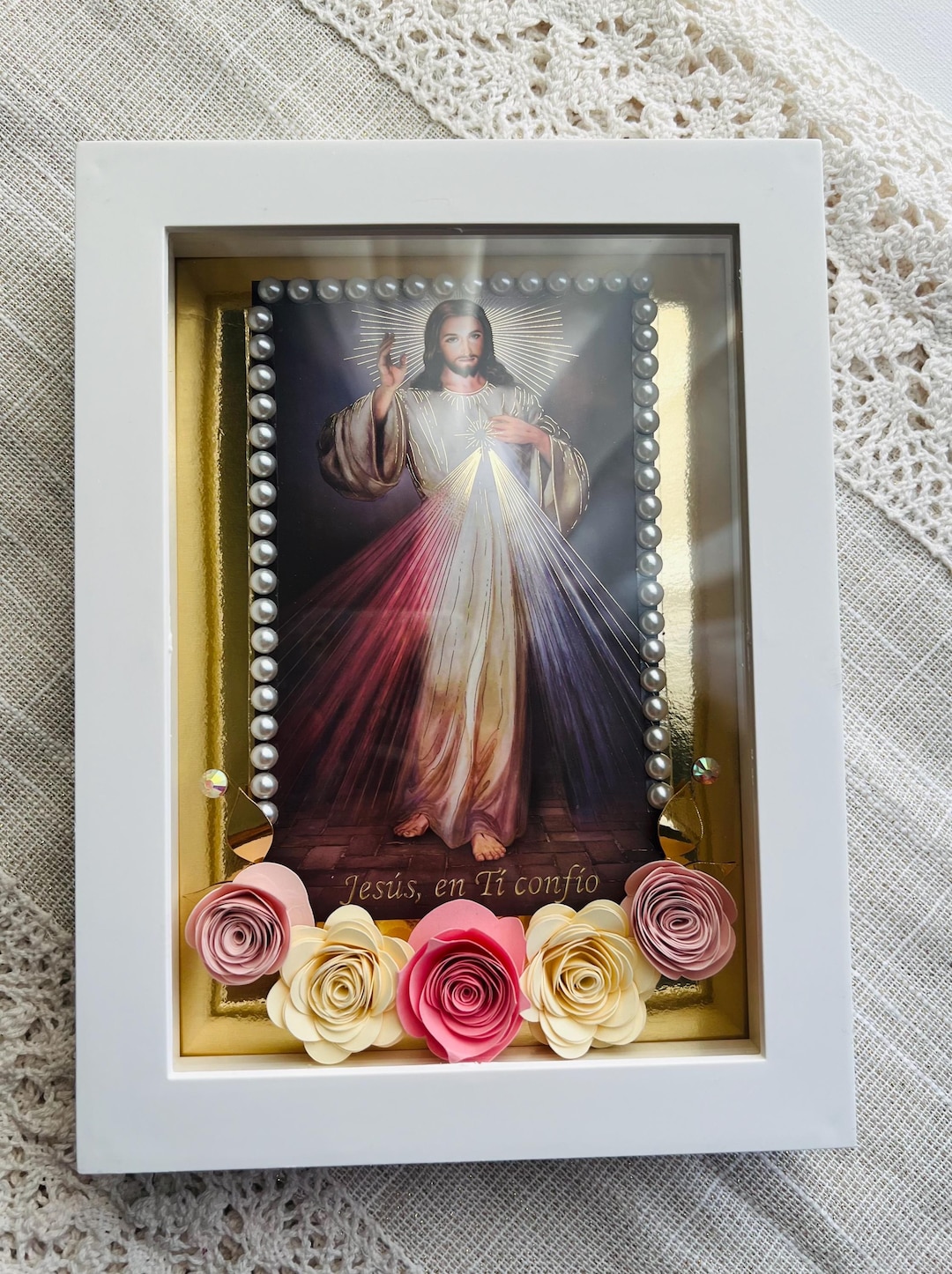 6x8 Inches Jesus Christ Frame With Paper Flowers Wall Decoration - Etsy