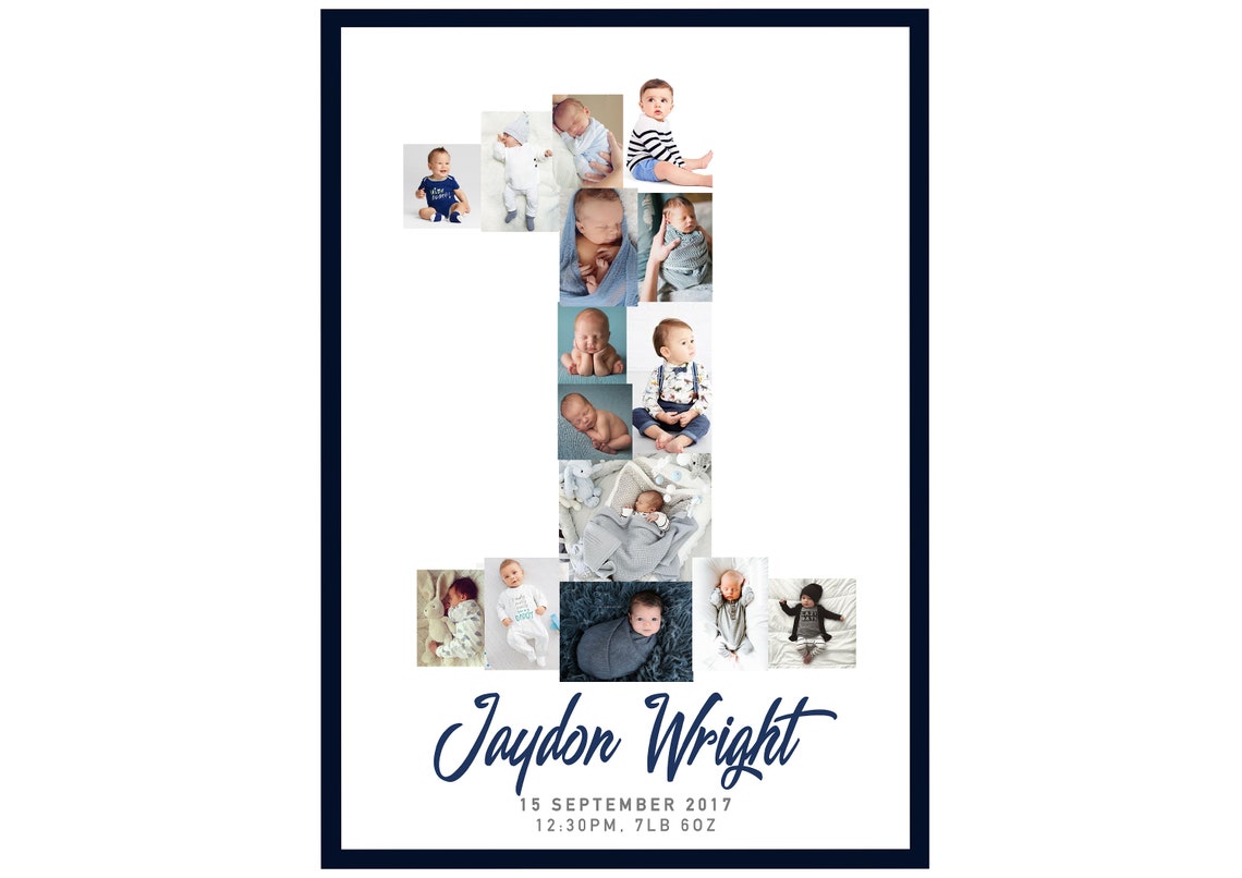 Personalised Baby First Year, Number ONE, One Year Old, Milestone 12 ...