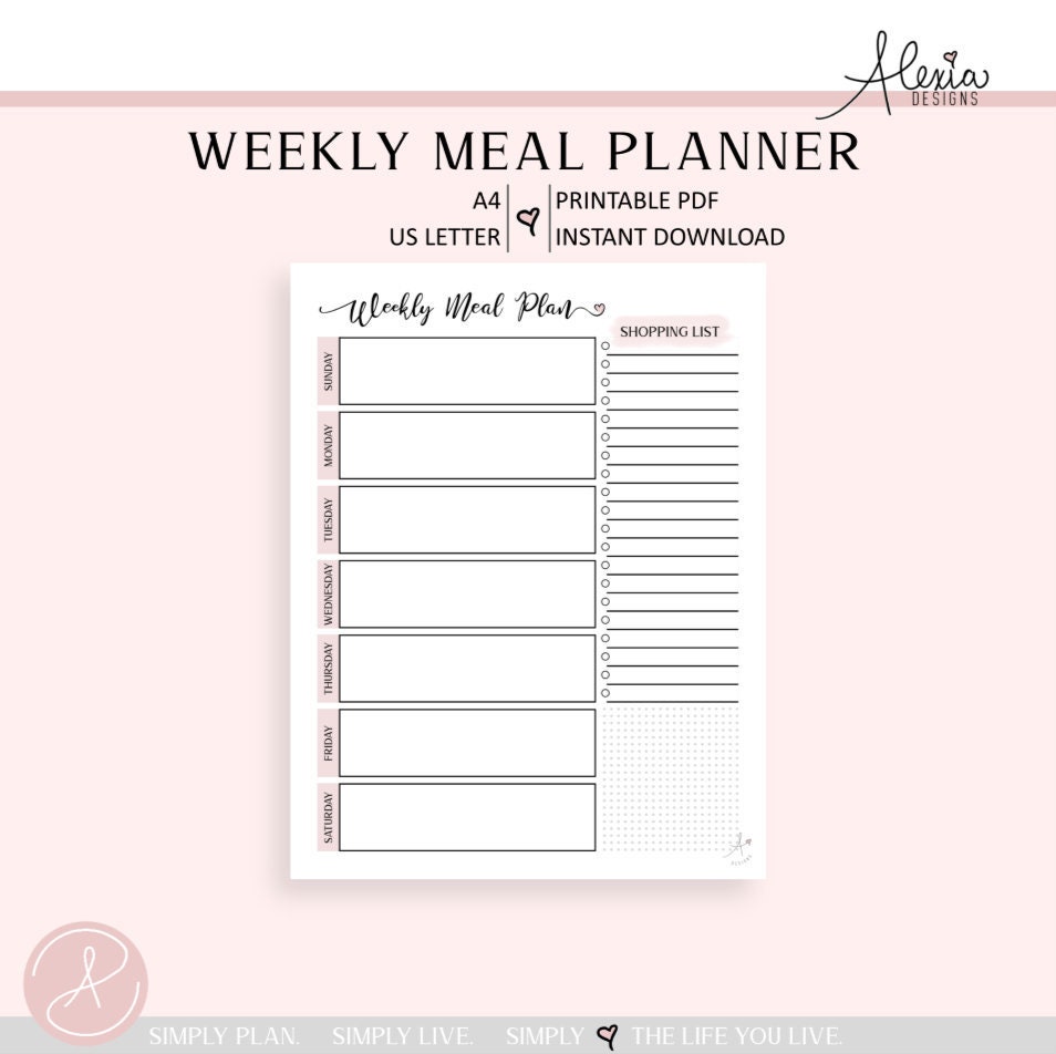 Weekly Meal Planner With Shopping List Printable PDF - Etsy