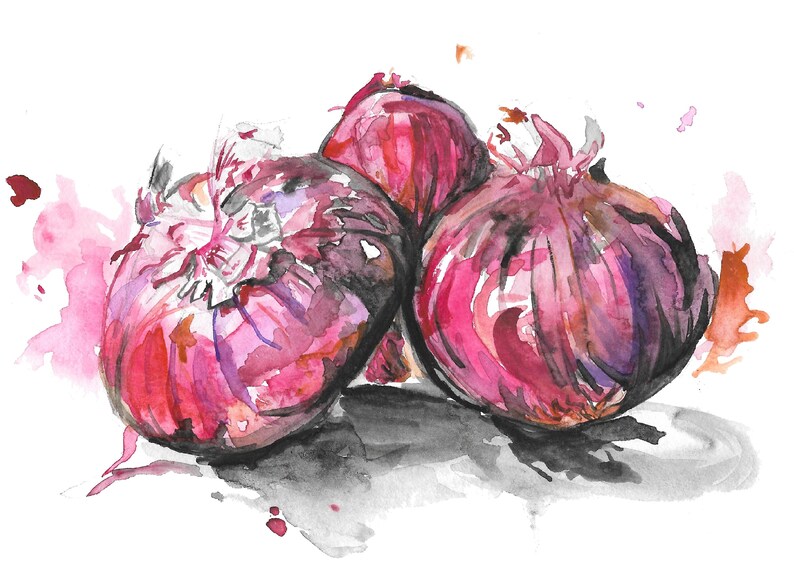 Onion Painting - Digital Download, Watercolor, Onions, Food Themed ...