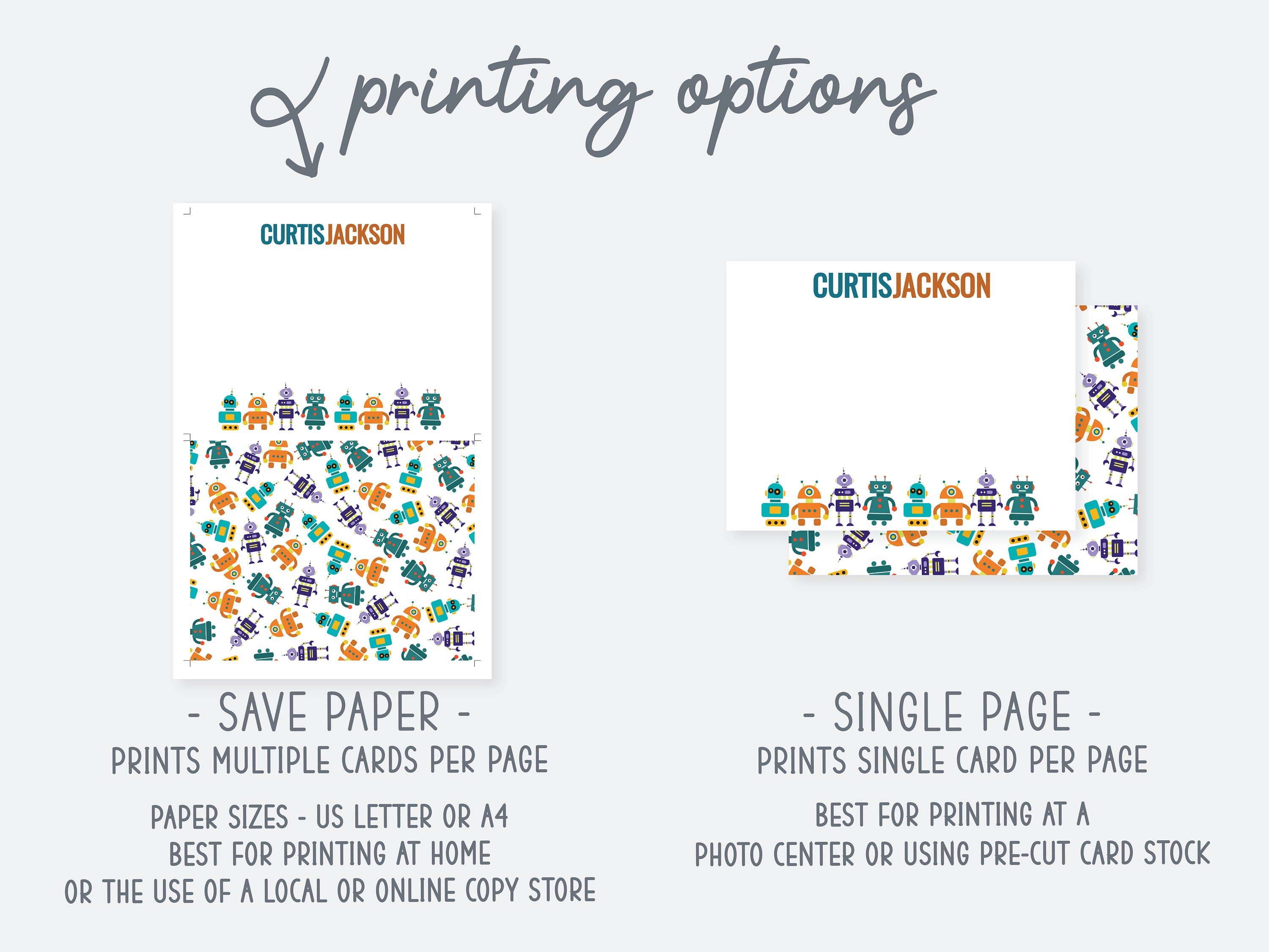 Note Card Template/printable Children Stationery/robot Note Card ...