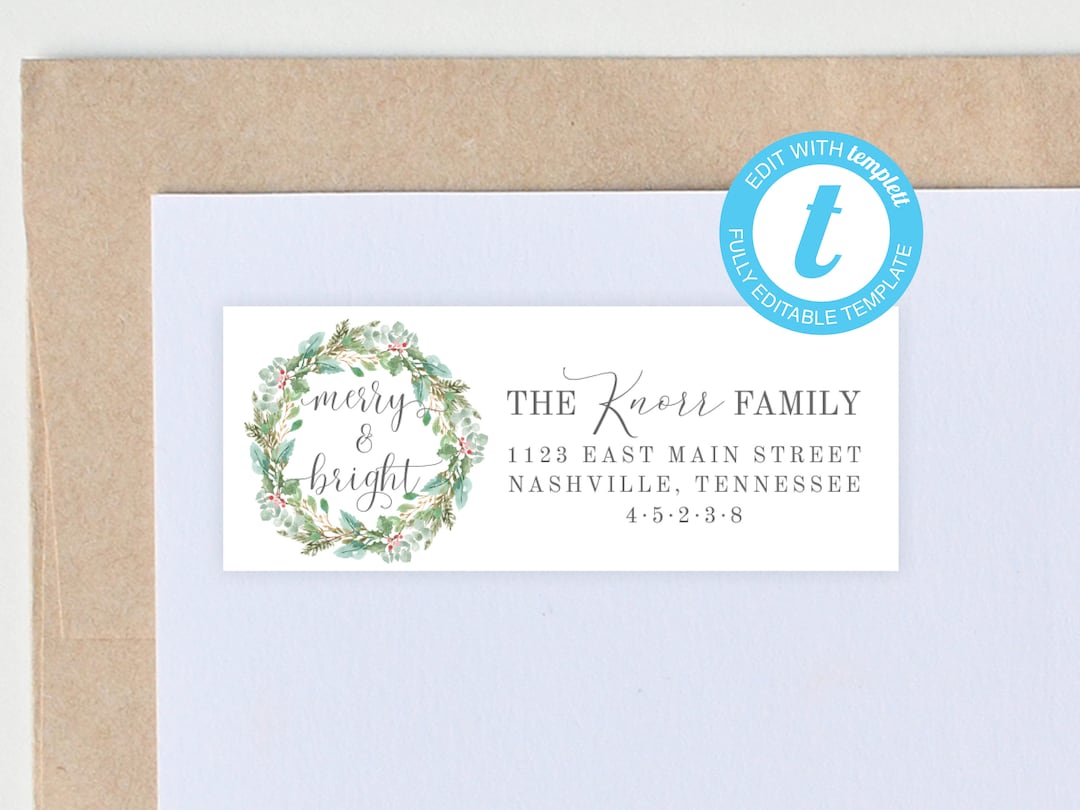 Wreath Christmas Address Labels, Return or Recipient Address Label ...