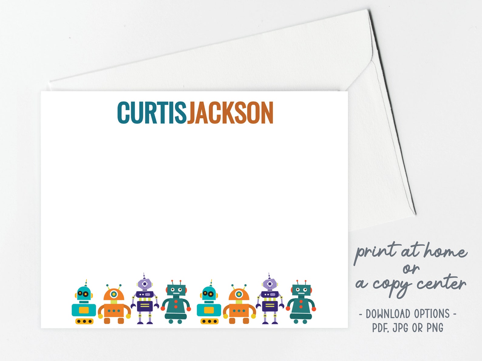 Note Card Template/printable Children Stationery/robot Note Card ...