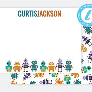 Note Card Template/printable Children Stationery/robot Note Card ...