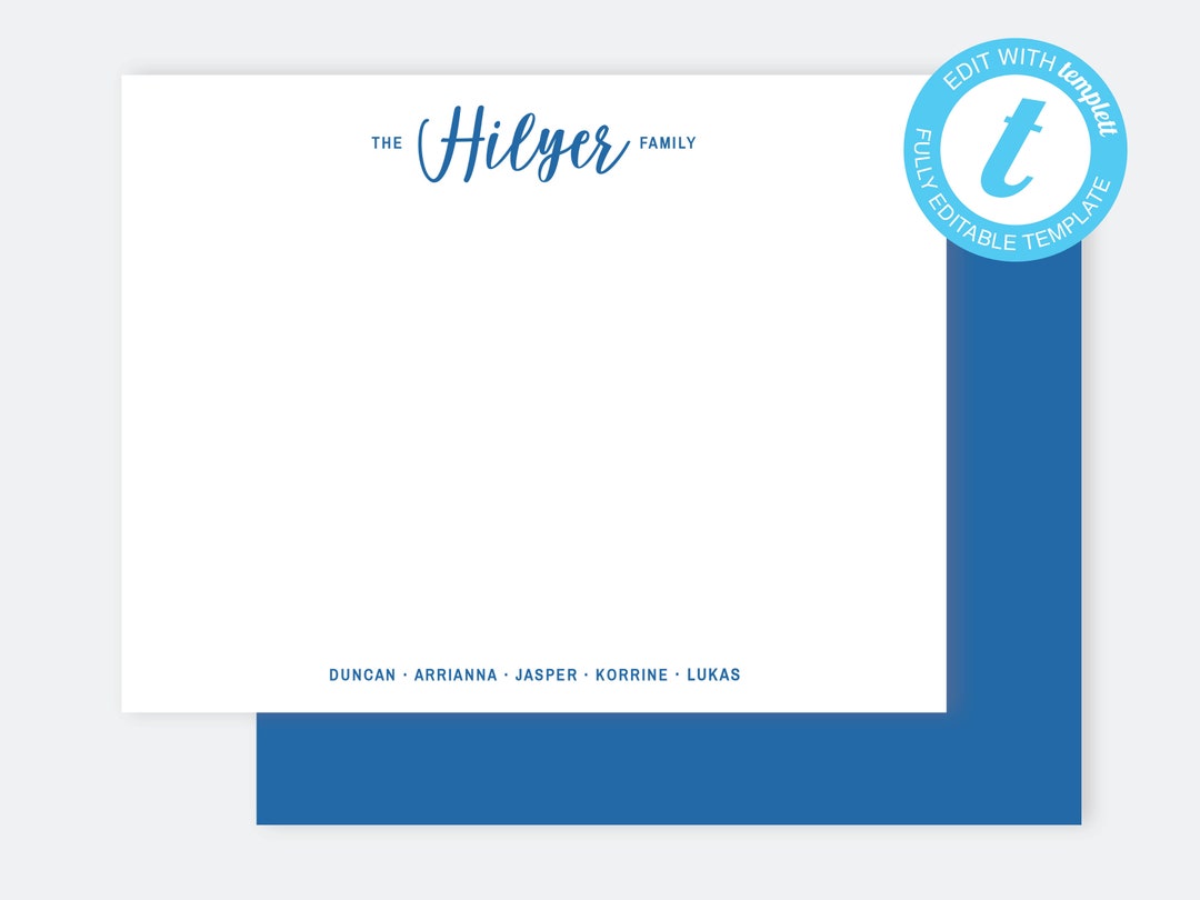Note Card Template/printable Family Stationery/custom Notecard ...