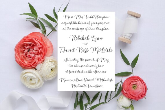 Calligraphy Wedding Invitation Printable Modern Script | Etsy