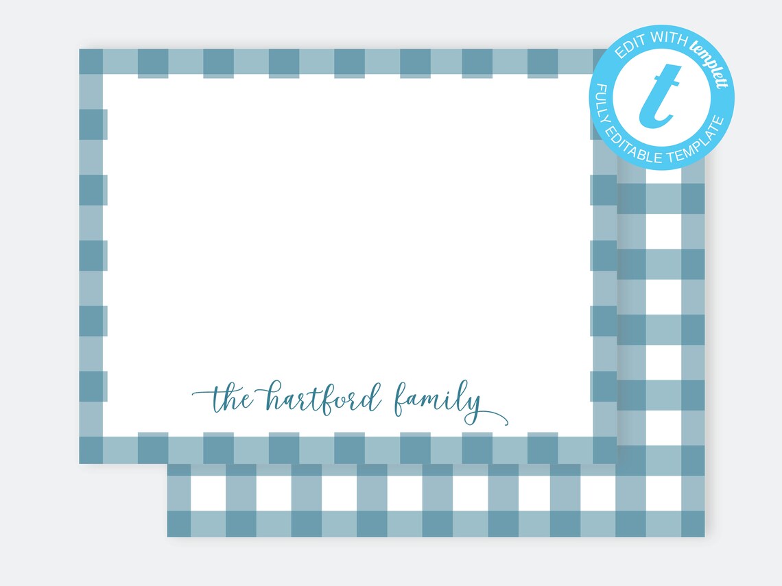 Note Card Template/printable Family Stationery/custom Notecard ...