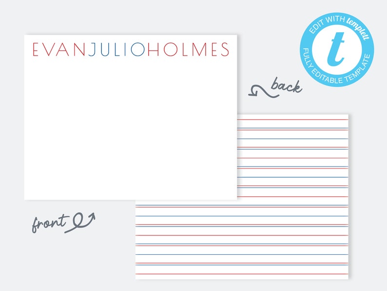 Note Card Template/printable Stationery/custom Notecard/personalized ...