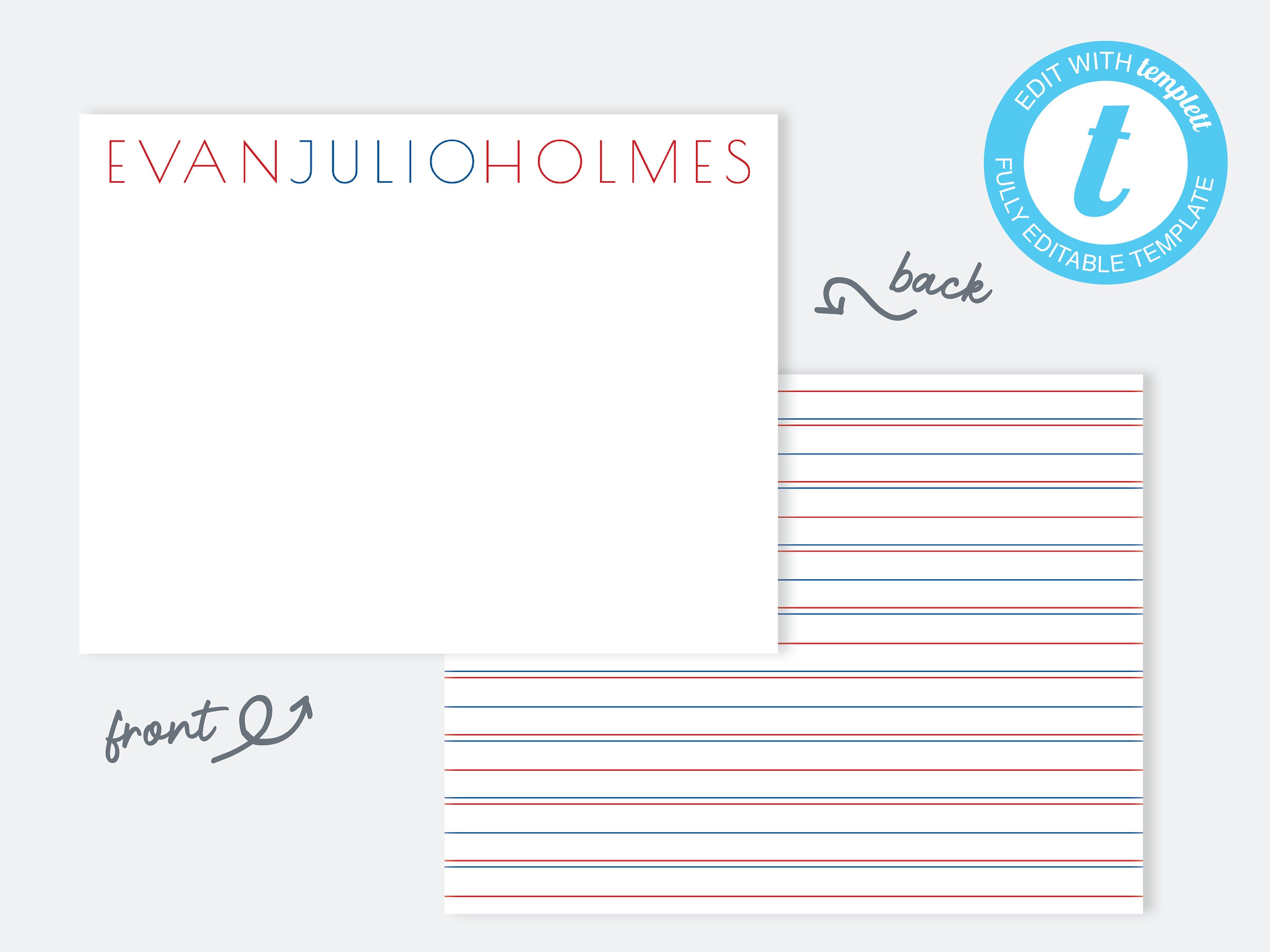 Note Card Template/printable Stationery/custom Notecard/personalized ...