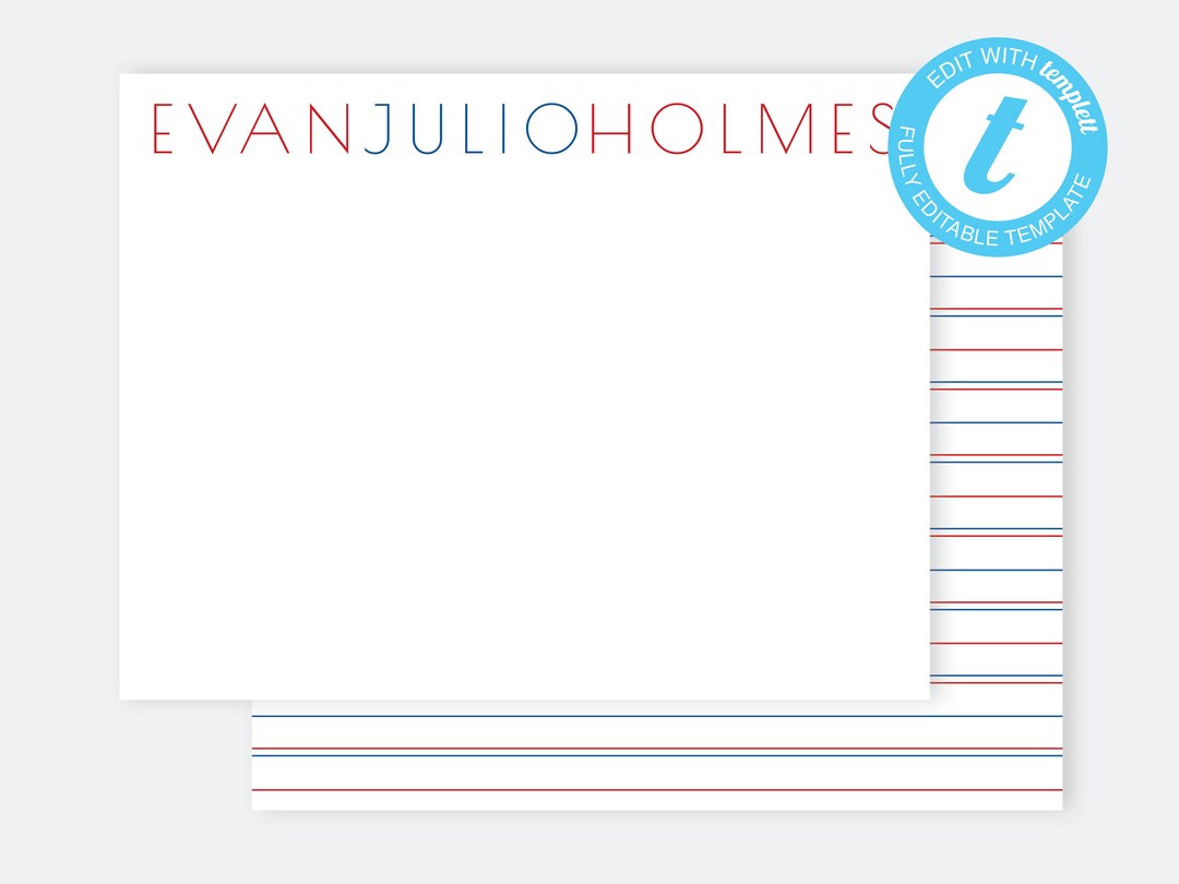 Note Card Template/printable Stationery/custom Notecard/personalized ...