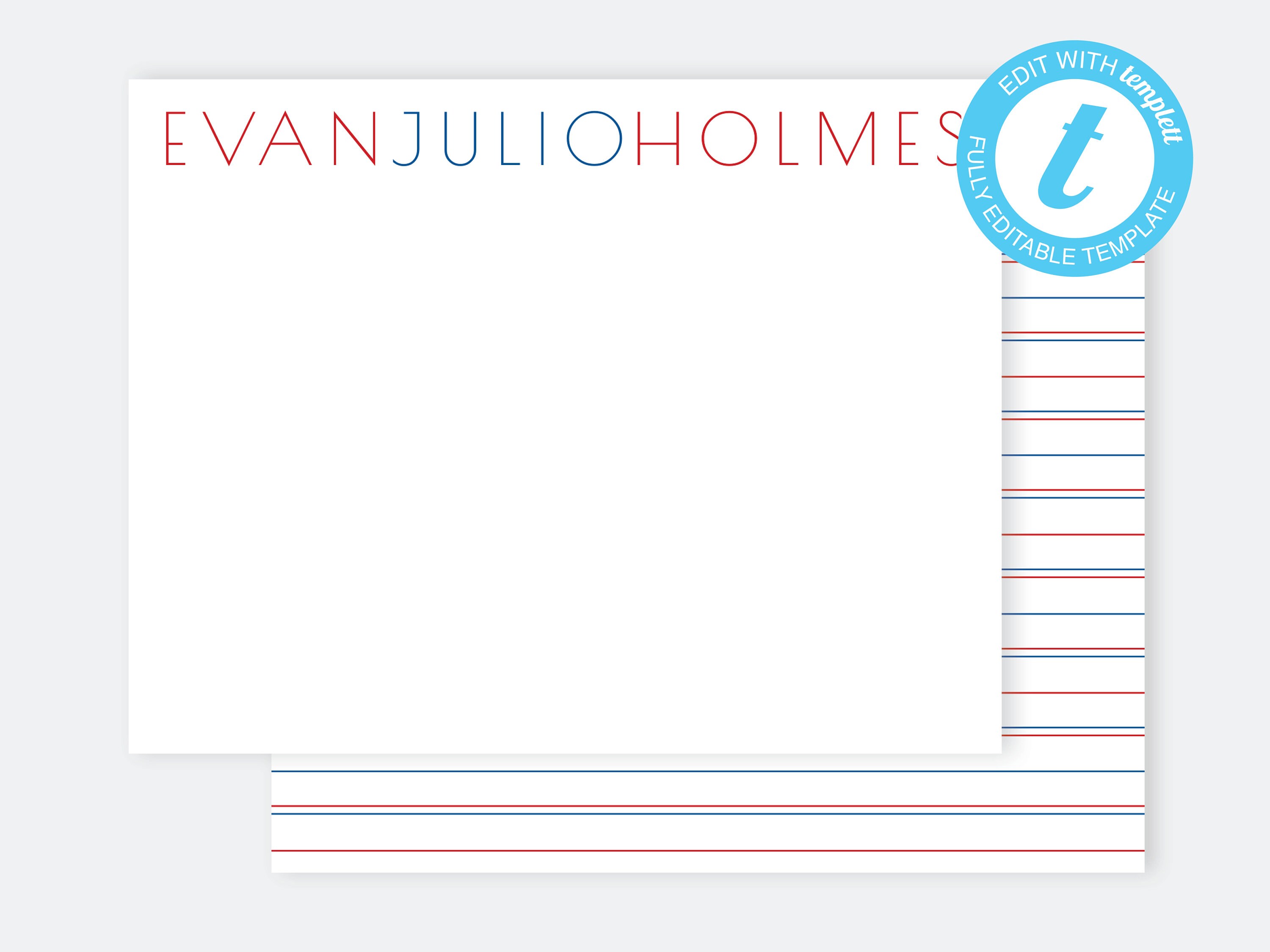 Note Card Template/printable Stationery/custom Notecard/personalized ...