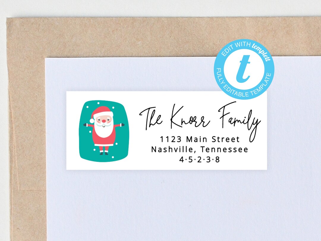 Santa Return or Recipient Address Label, Customize This Digital ...