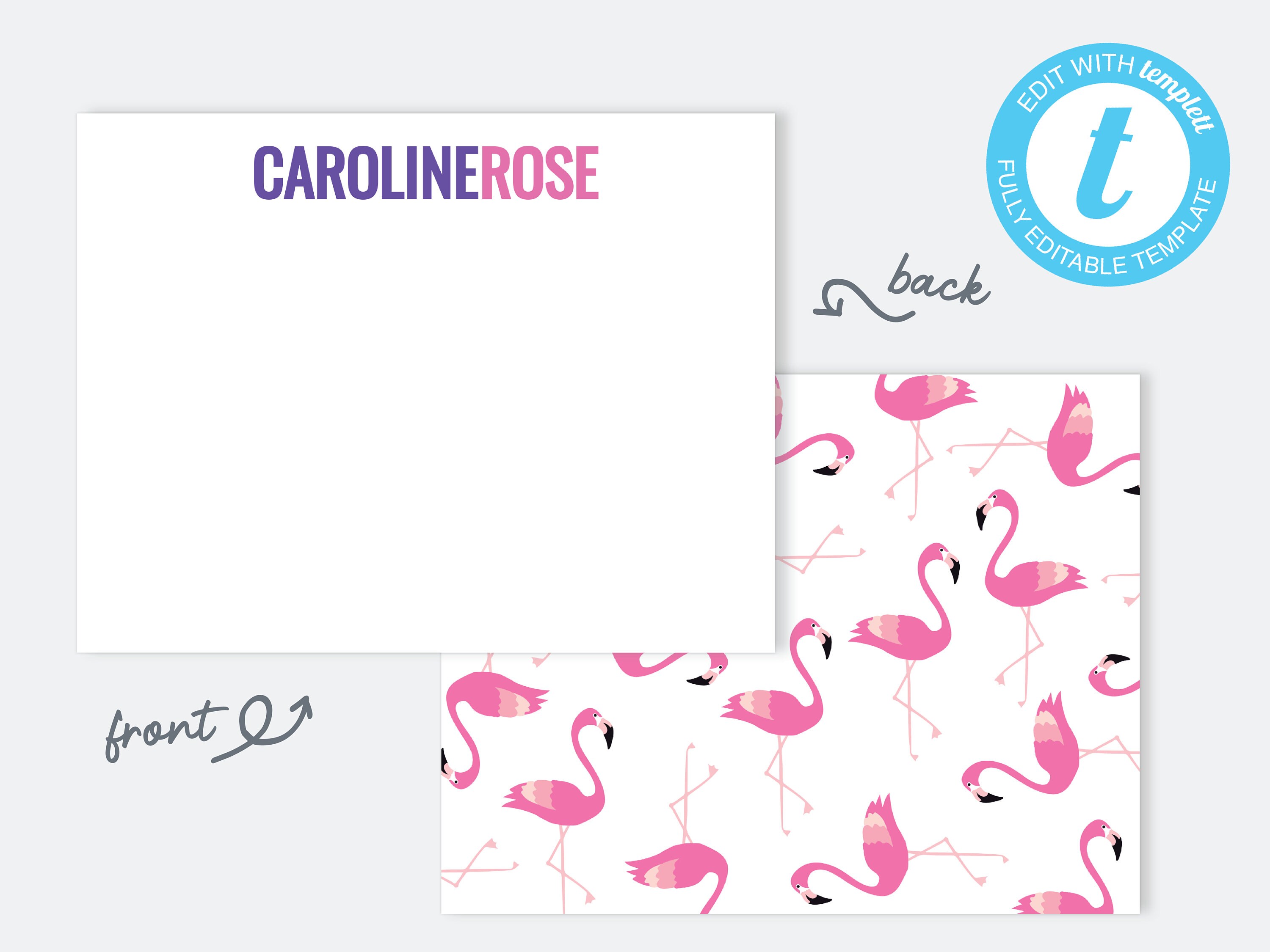 Editable Stationery/printable Children Stationery/flamingo Note Card ...