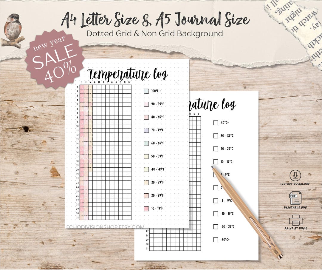 Temperature Log Printable Journal Page Planner Page Temperature Tracker ...