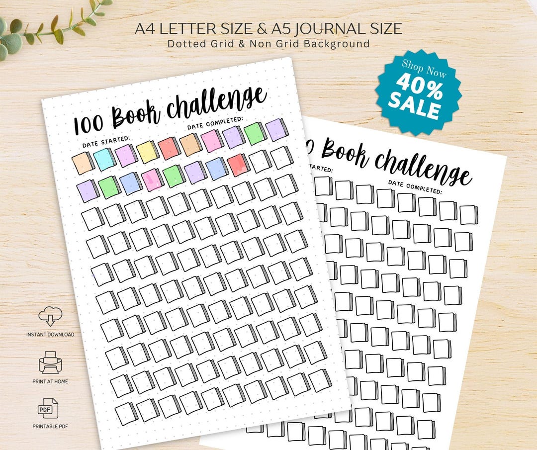 100 Book Reading Challenge Tracker Reading Journal Insert Book Progress ...