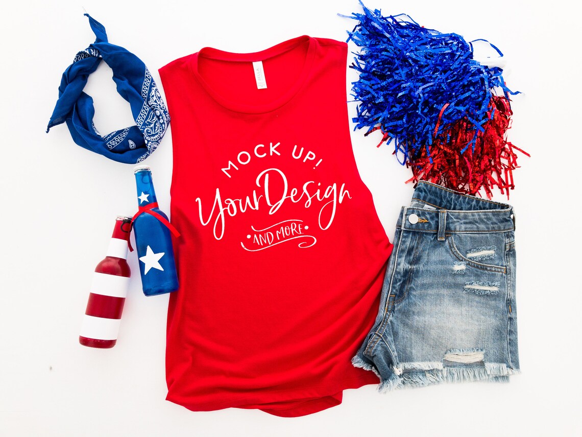 4th of July Mockup Red Tank Top Mockup Bella Canvas - Etsy