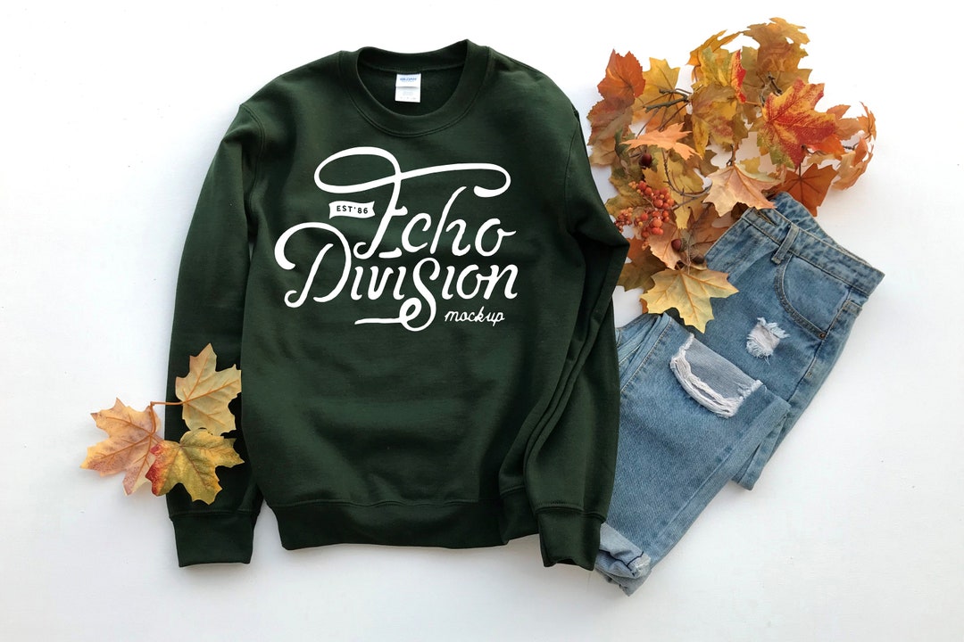 Fall Mockup Sweatshirt Mockup Gildan Mockup Forest Heavy Blend Crewneck ...
