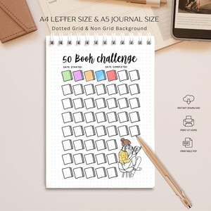 50 Book Reading Challenge Tracker Reading Journal Insert Book Progress ...