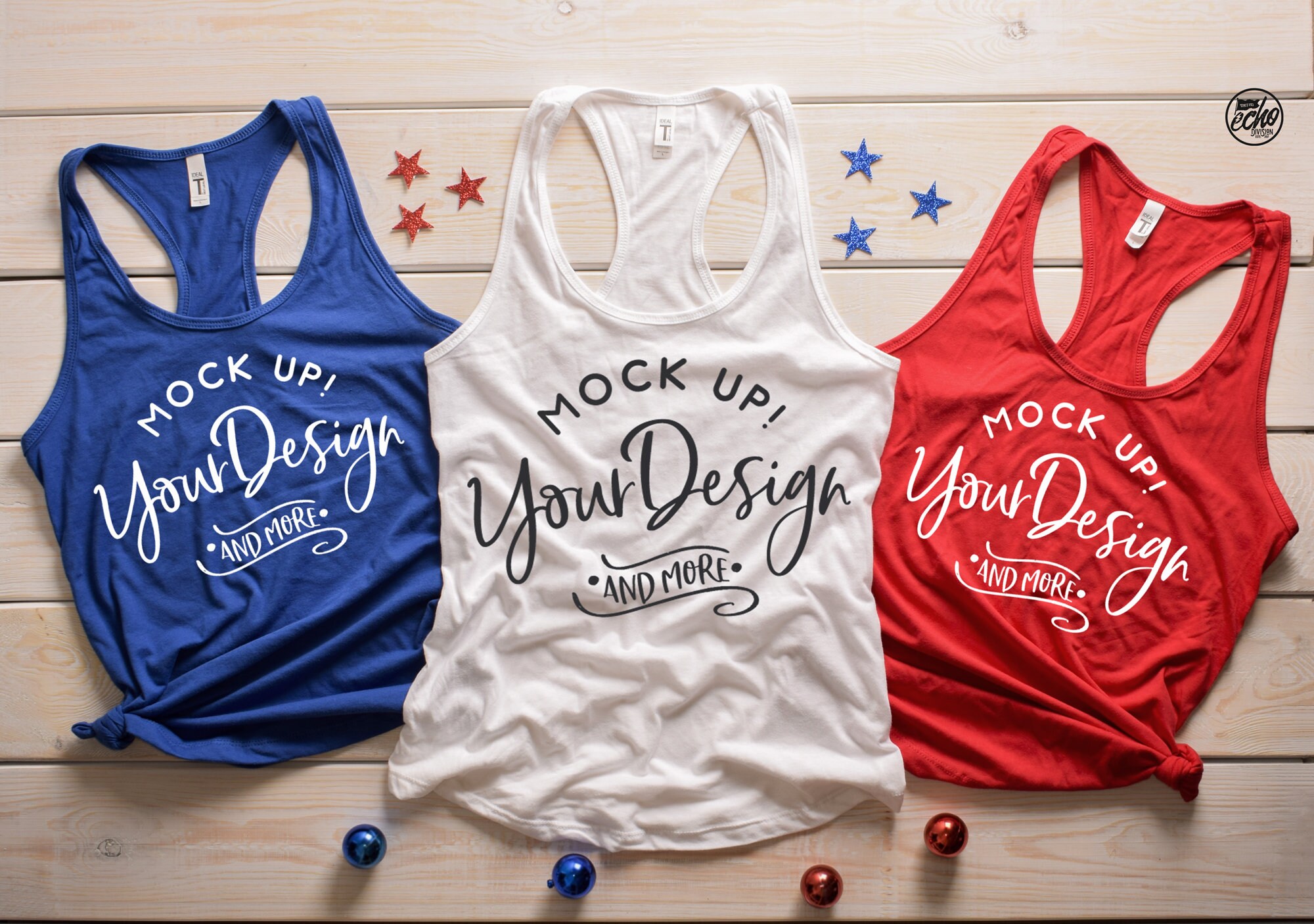 Next Level 1533 Royal White Red 4th of July Mockup With Flags Women ...