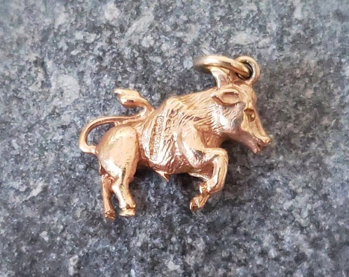 Vintage 9ct Gold Bull Charm | Mid Century Jewelry - Etsy