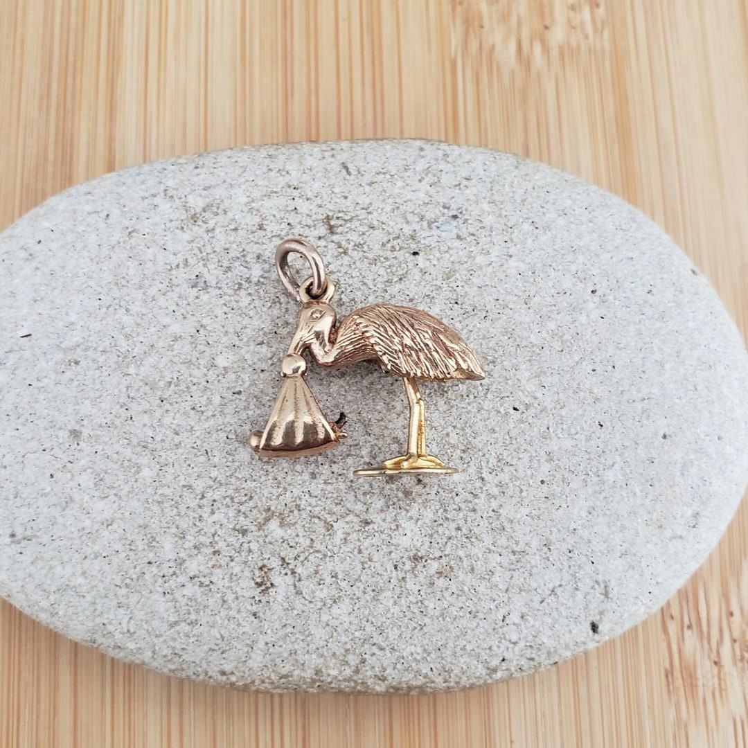 Vintage 9ct Gold Stork With Baby Charm Pendant | Mid Century Jewelry - Etsy