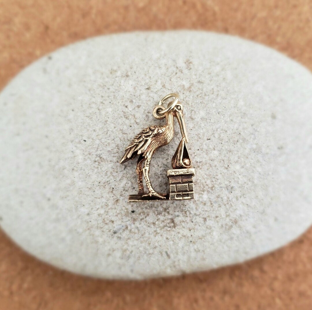 Vintage 9ct Gold Stork With Baby Charm by Payton, Pepper & Sons | Mid ...