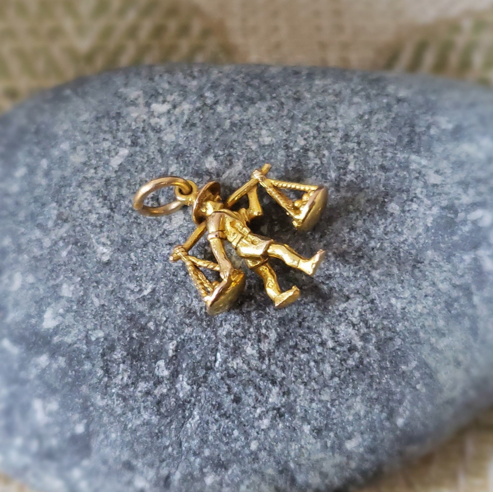Vintage 9ct Gold Asian Man Carrying Baskets of Food Charm | Retro ...