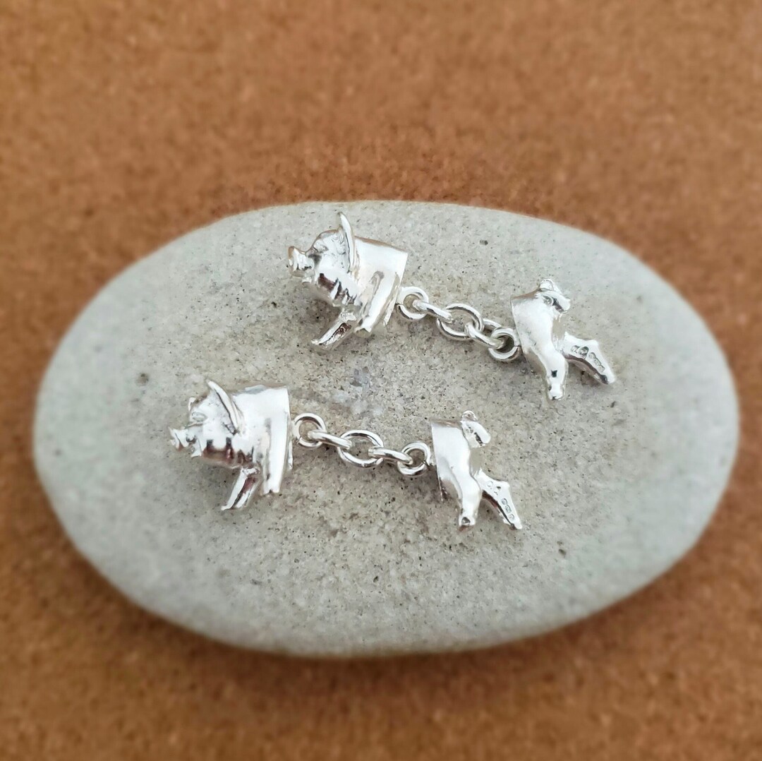 Vintage Sterling Silver Happy Pig Cufflinks | Boho Jewelry - Etsy