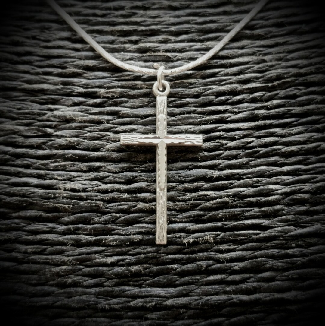 Vintage Sterling Silver Textured Cross Pendant and Crimped Necklace ...