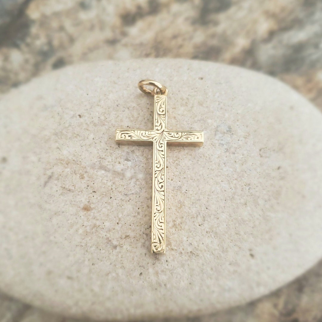 Vintage 9ct Gold Engraved Cross Pendant Faith Jewelry - Etsy