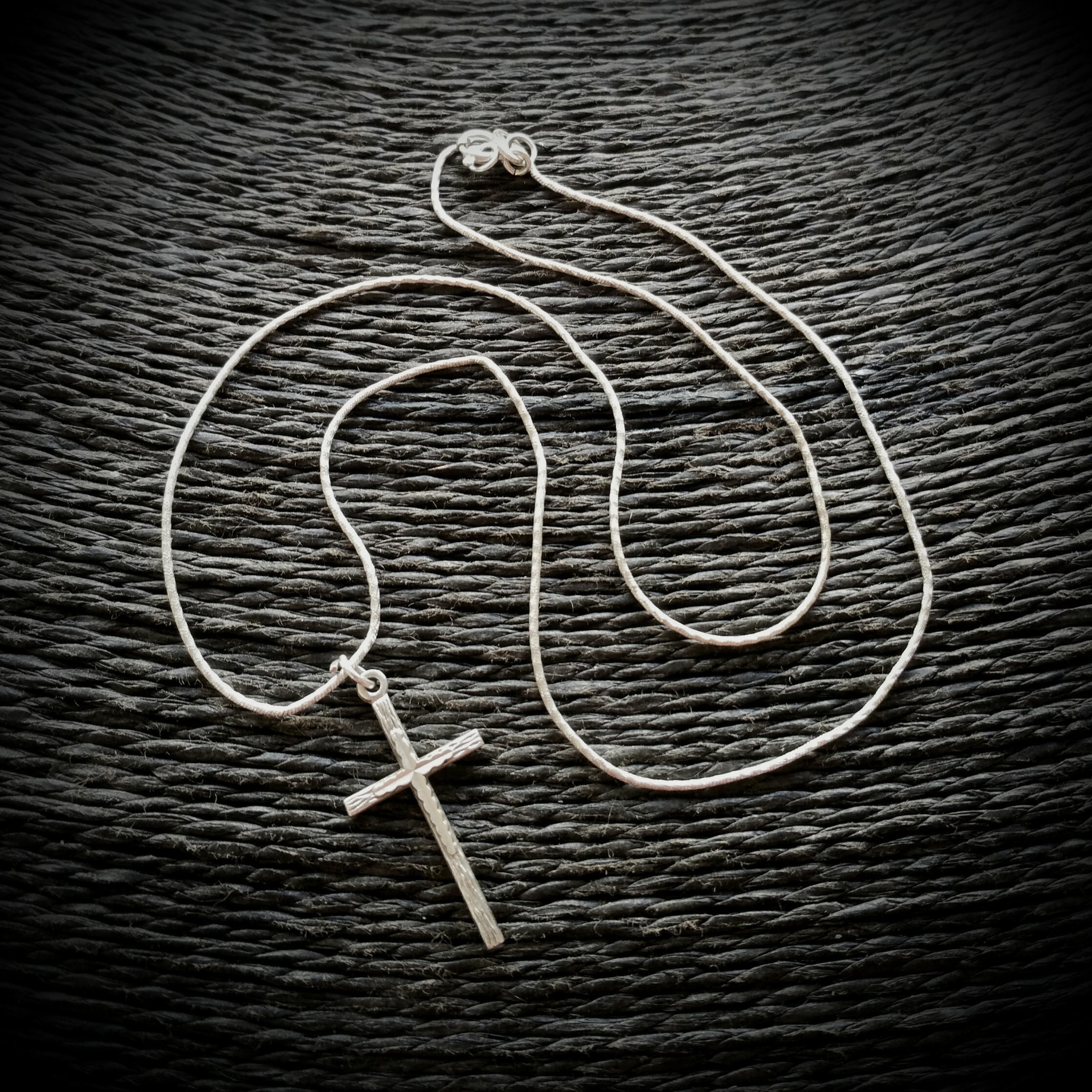 Vintage Sterling Silver Textured Cross Pendant and Crimped Necklace ...