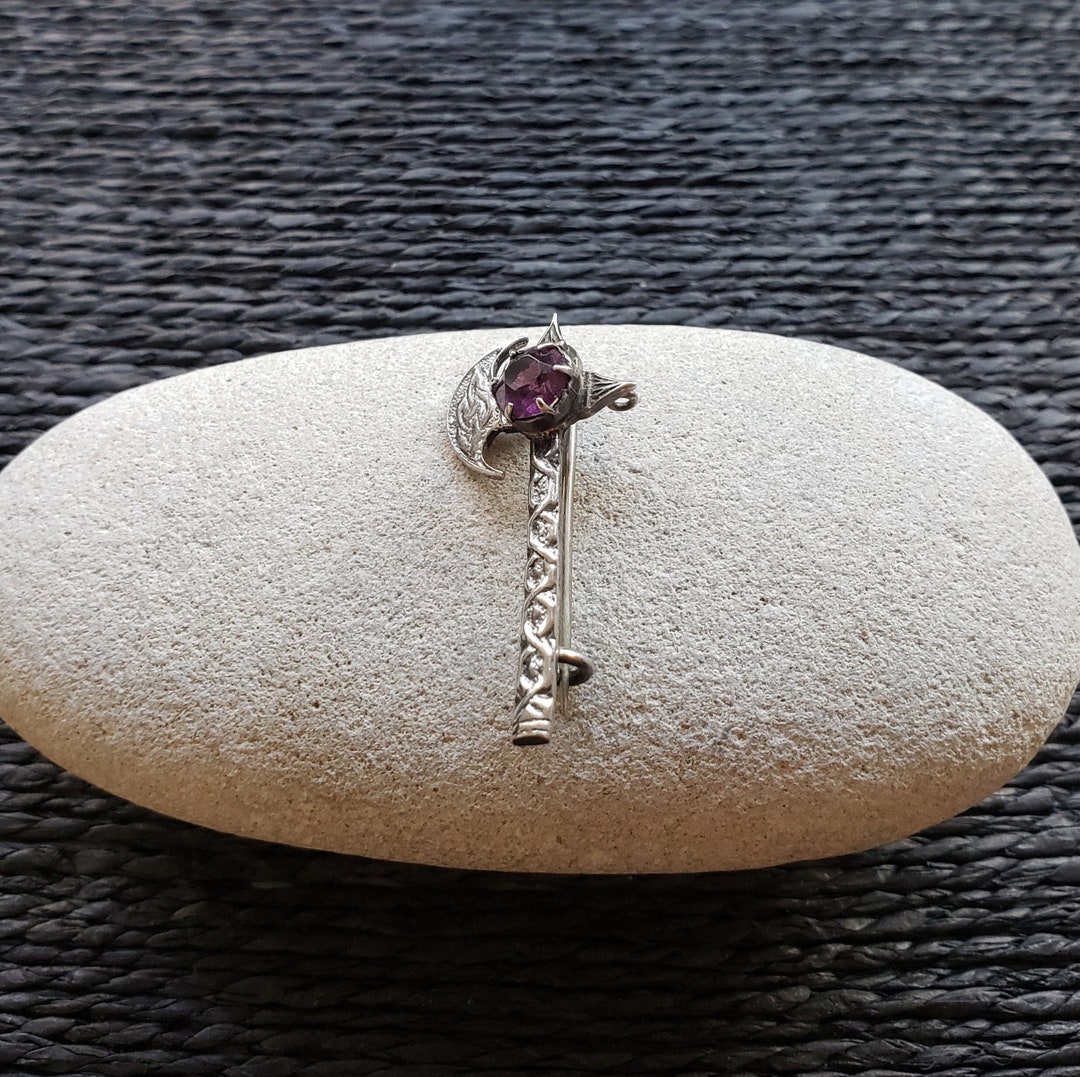 Vintage Sterling Silver and Amethyst Glass Celtic Axe Brooch Scottish ...