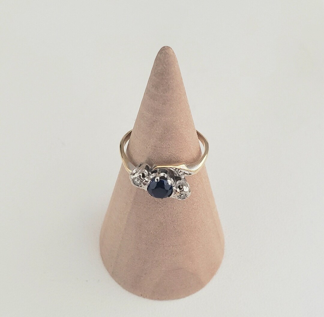 Vintage 18ct Gold, Platinum, Diamond and Sapphire Crossover Ring, Art ...