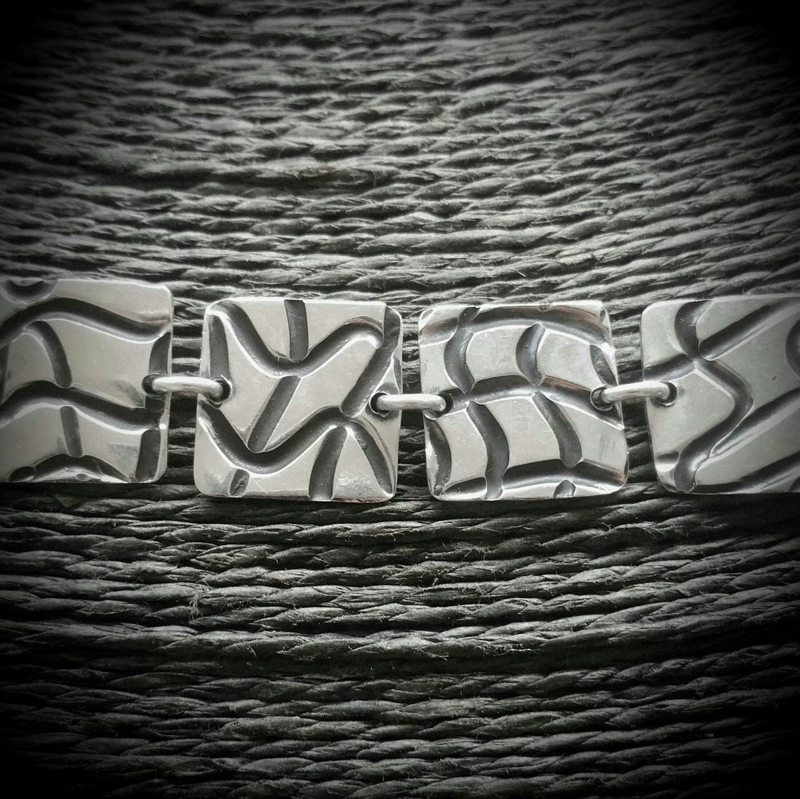 Vintage Sterling Silver Abstract Squares Panel Bracelet | Etsy