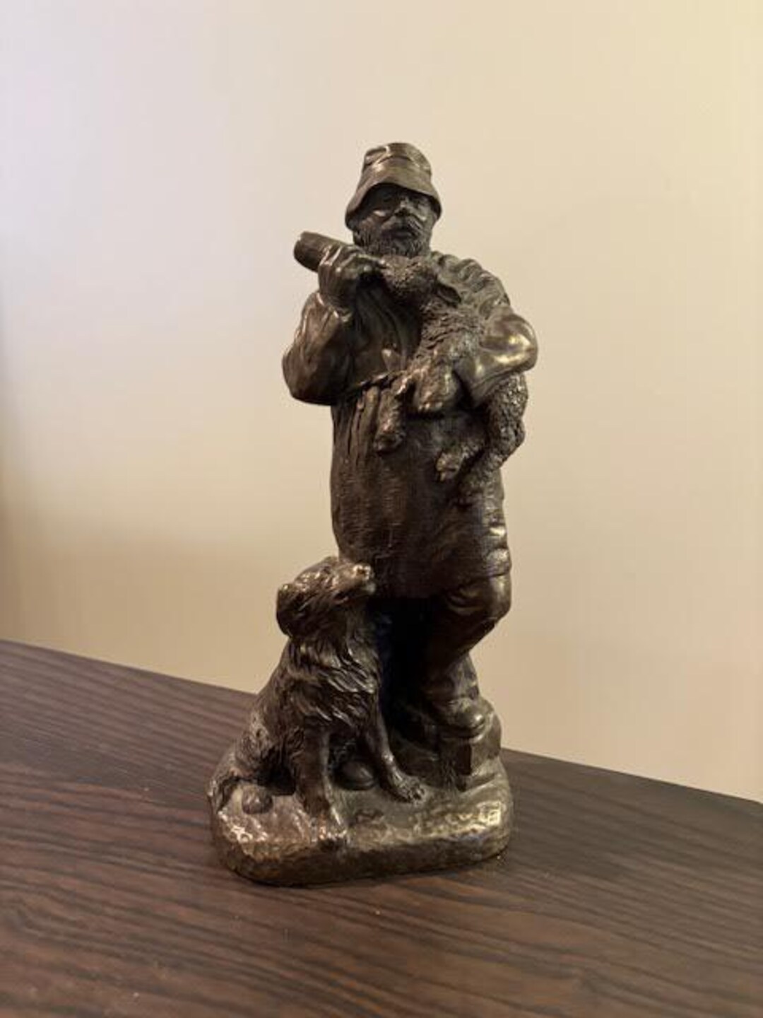 Fantastic Vintage Bronze Heredities Farmer/shepherd Feeding Lamb ...