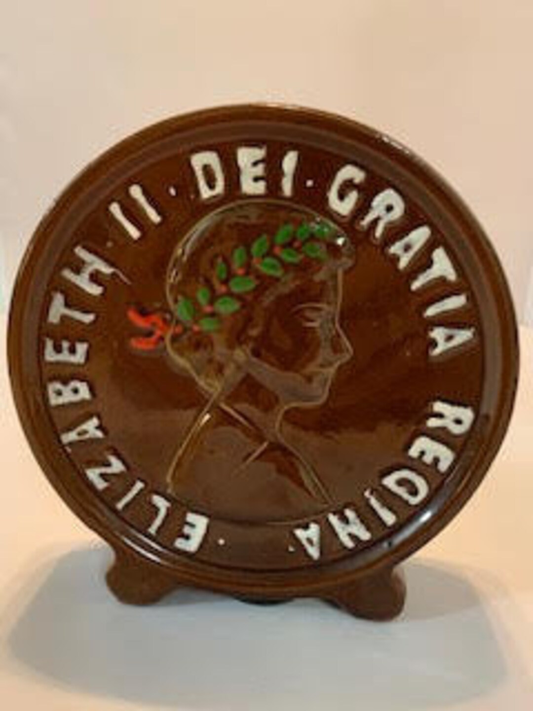 Fantastic Vintage Mid Century Round Brown Pottery Redware Elizabeth II ...