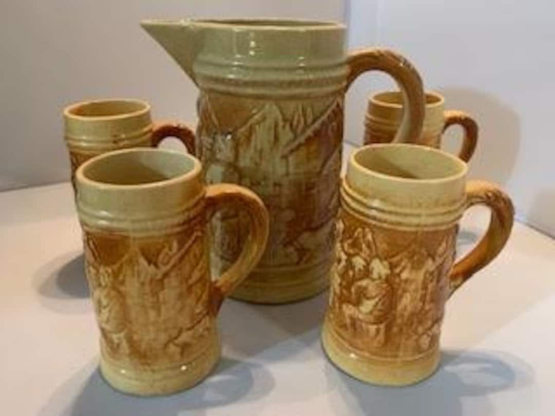 Fantastic Antique Brown Hull Stoneware Pottery 5-piece Pitcher and Mug ...