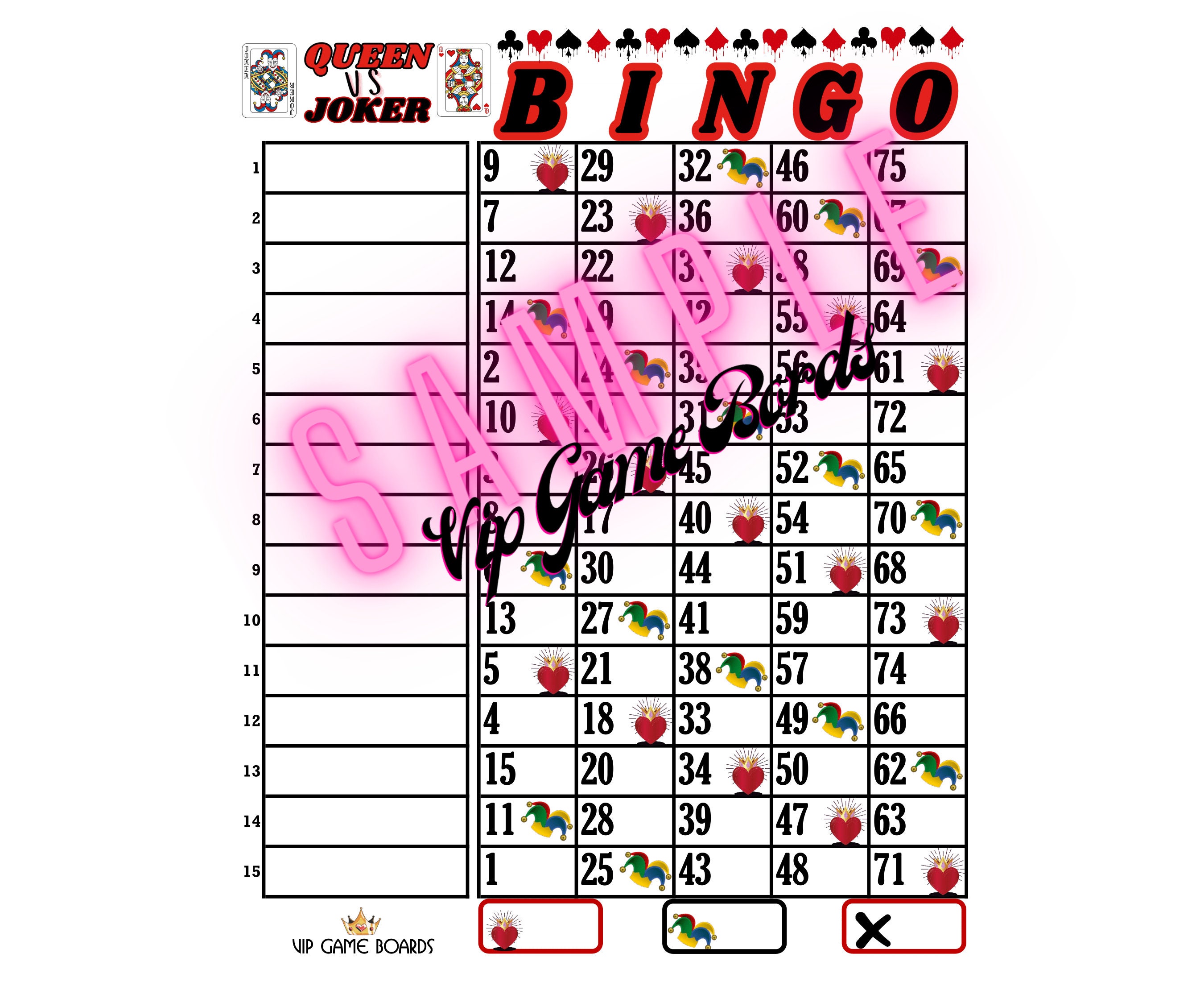 QUEEN Vs Joker Two Emoji Bingo, 75 Balls, 15 Lines. 3 Pdf's Included 1 ...