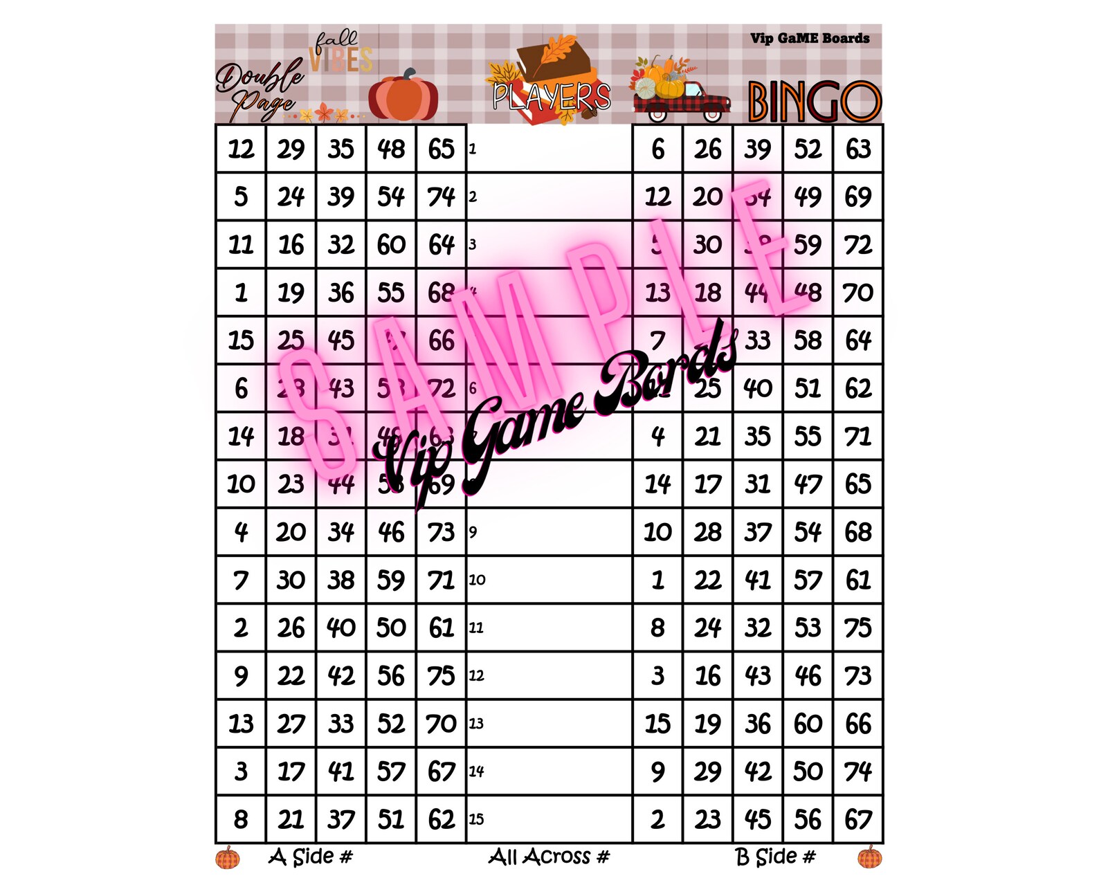 Fall Themed Regular DOUBLE Page BINGO, 75 Balls, 15 Lines Mixed, 1 PDF ...