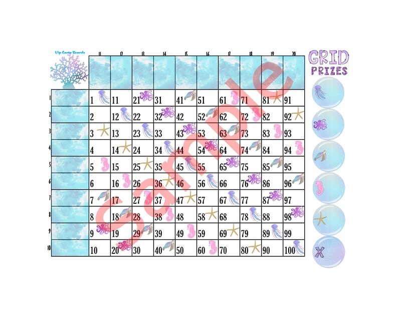 Under the SEA GRID BINGO, 100 Balls, 20 Lines, Straight, Mixed & Blank ...