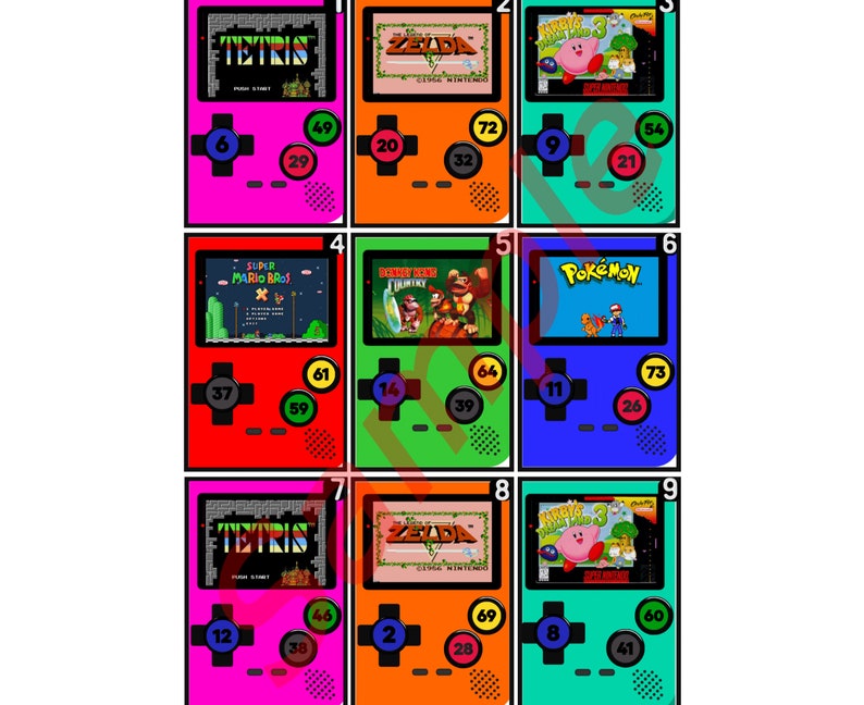 HOLDS Game Boy Theme 25 Cards 3 Balls per Card Master and - Etsy