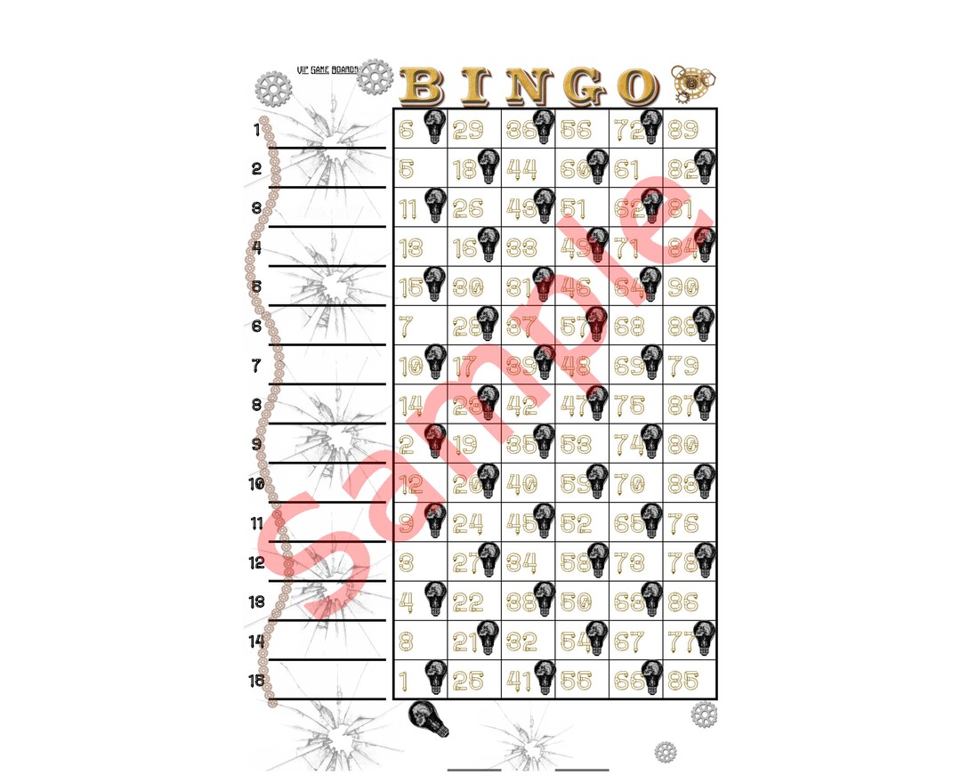 Steampunk Bulbs 90 Ball Bingo, 15 Lines, Mixed Numbers - Etsy